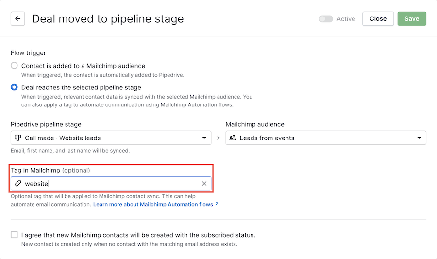 Pipedrive integration: Mailchimp sync - Knowledge Base | Pipedrive